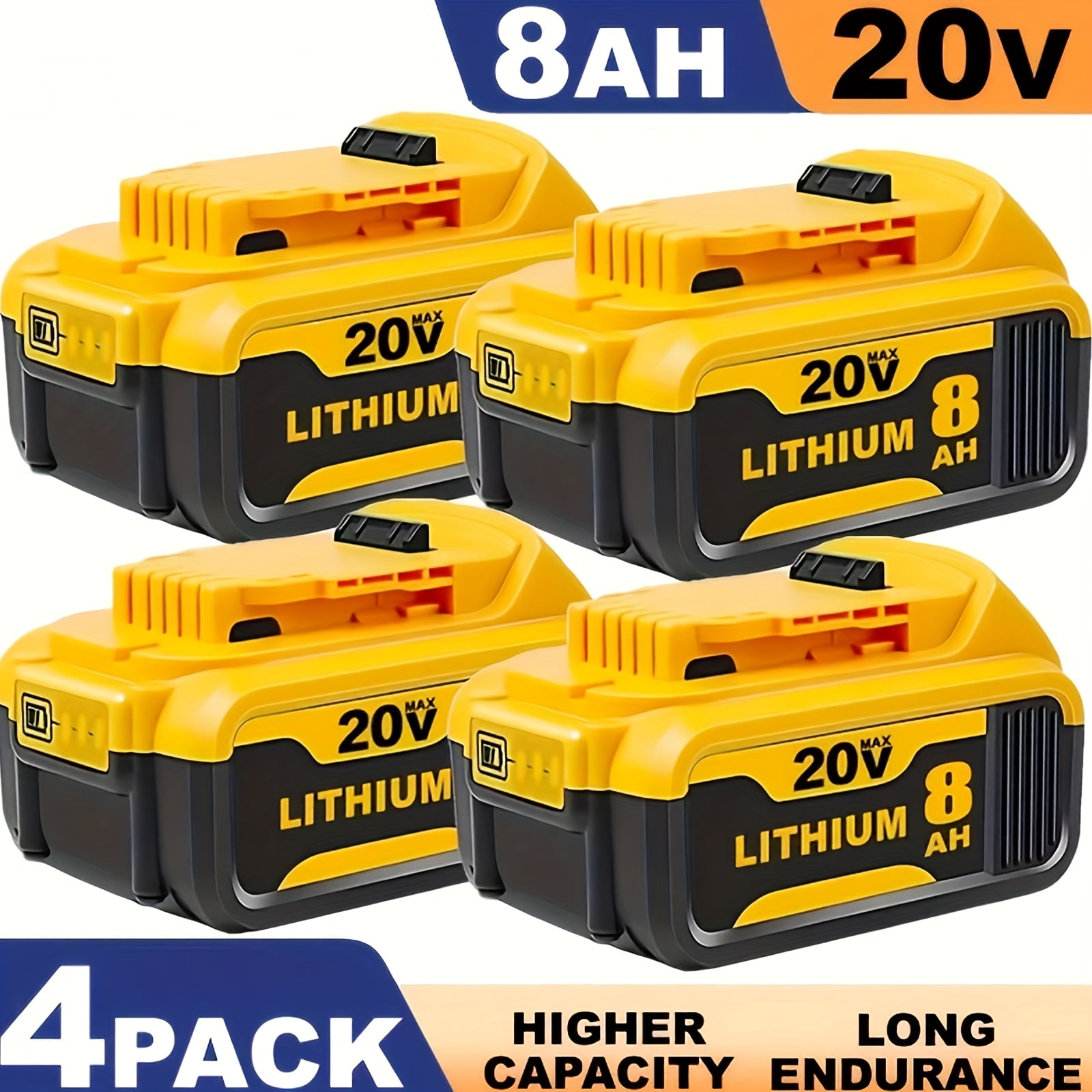 4-Pack 20V 8.0Ah Lithium-Ion Battery Replacement - Compatible with ...