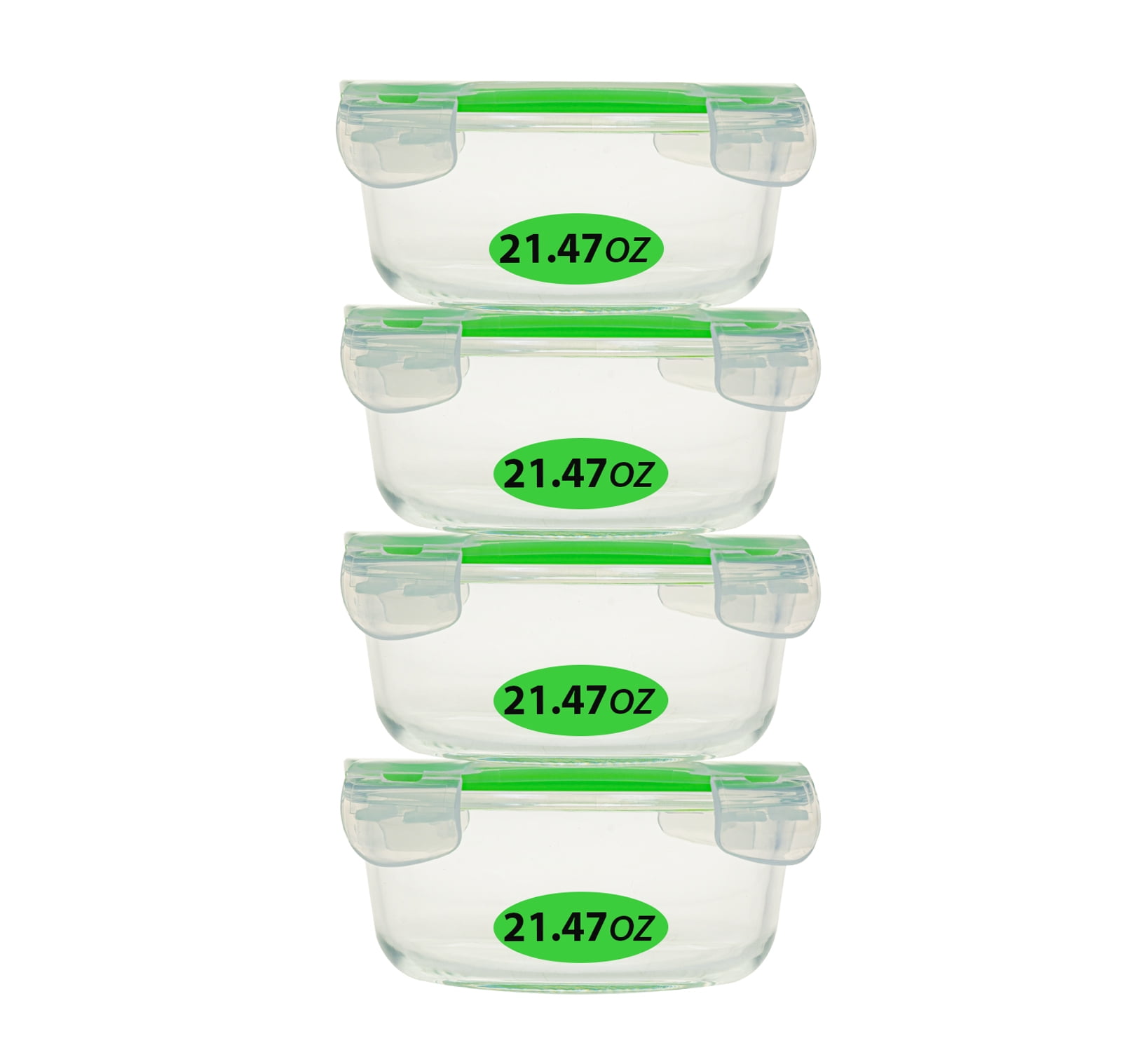 4 Pack, 21.4 oz Borosilicate Glass Food Container Snap & Close Mr ...
