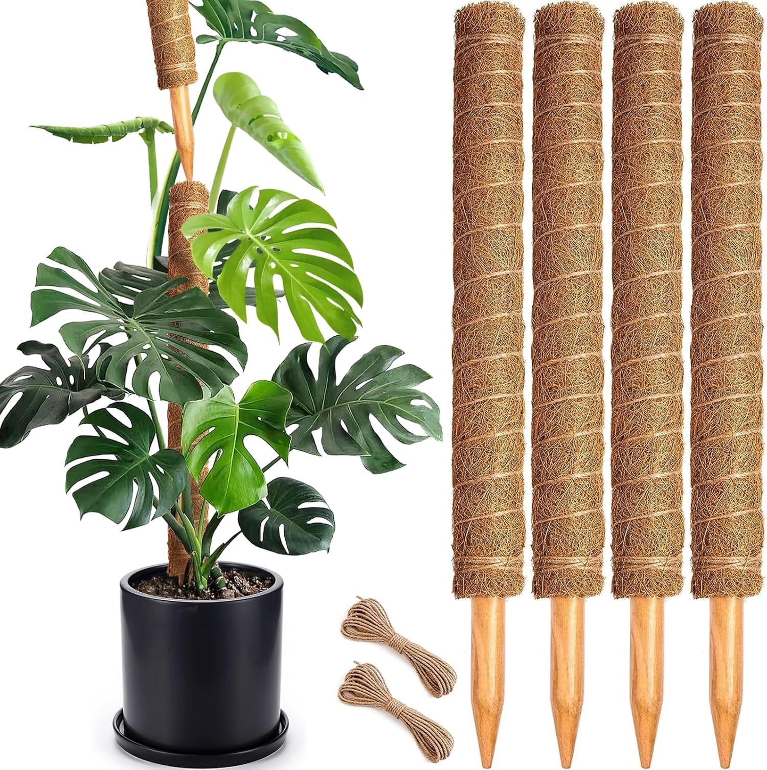 4 Pack 22 Inch Stackable Moss Pole - Thick & Sturdy Coir Totem Support ...