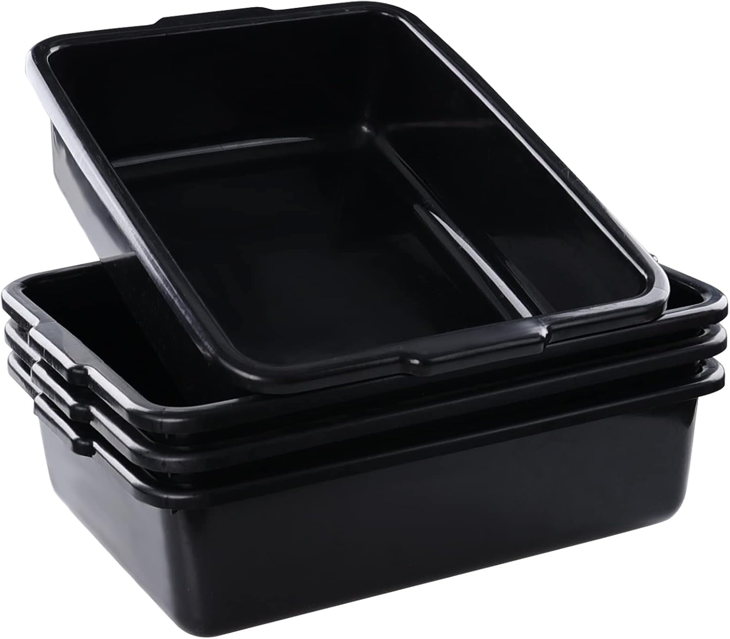 4 Pack 22 L Commercial Bus Tub Box, Black Plastic Rectangle Dish Tub ...