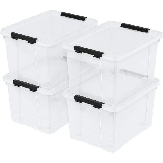 4-Pack 22 Quart Plastic Storage Bins with Lids, Plastic Latching ...