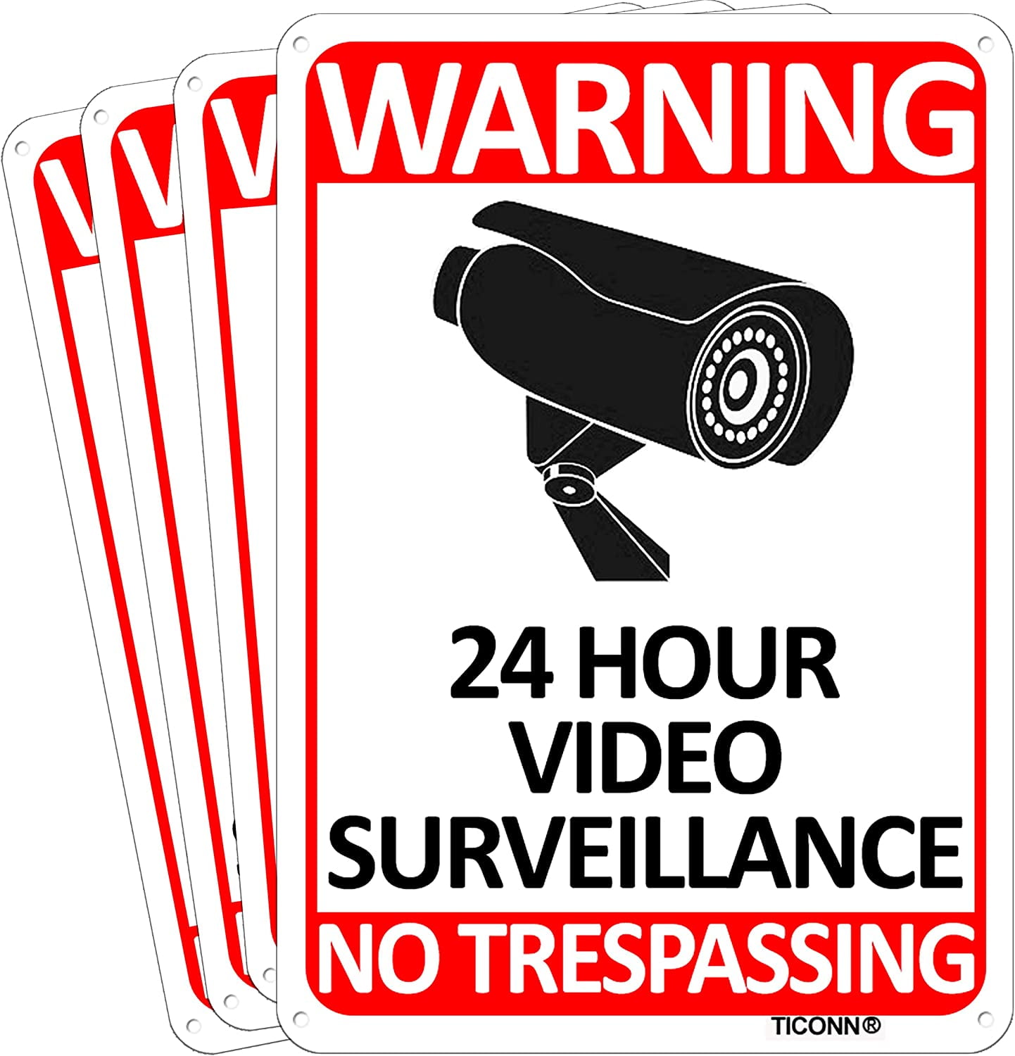 4-Pack 24 Hour Video Surveillance Sign, No Trespassing Aluminum Warning ...