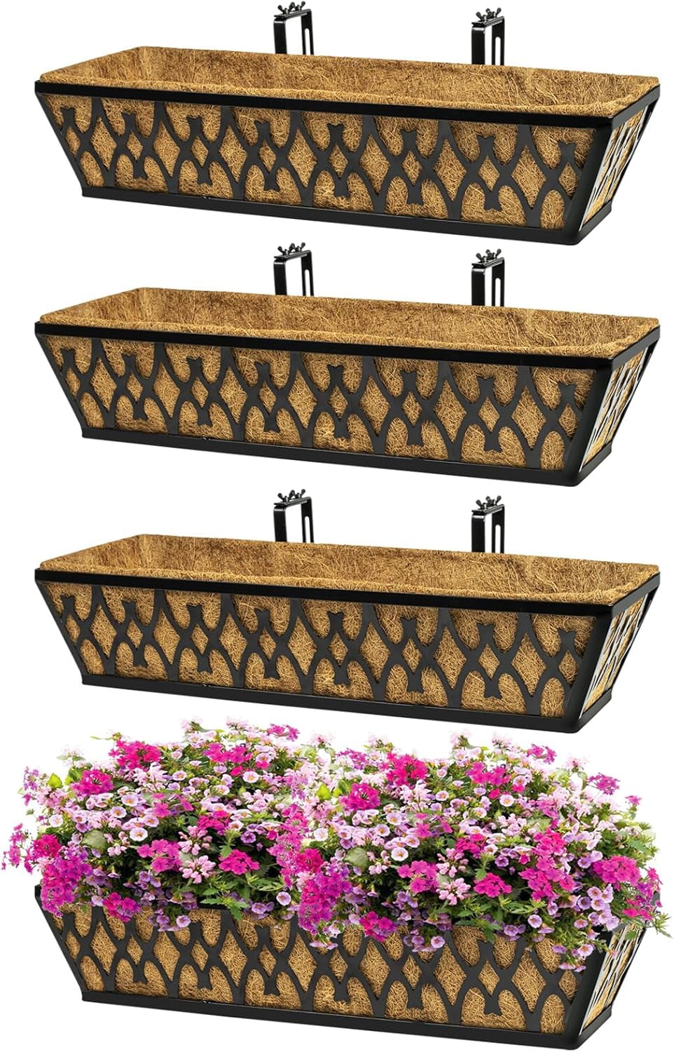 4 Pack 24 Inch Window Boxes Planters for Outdoor Plants - Railing ...
