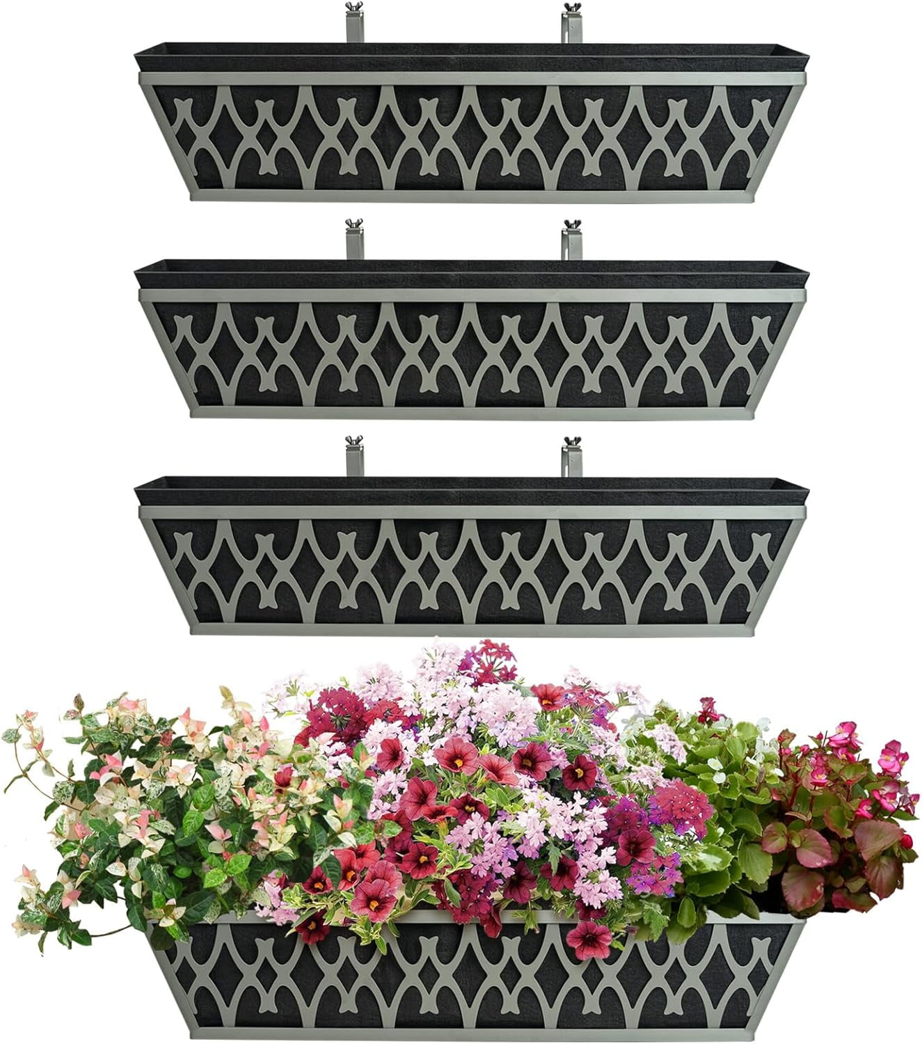 4 Pack 24 Inch Window Boxes Planters Railing Planter Box with ...