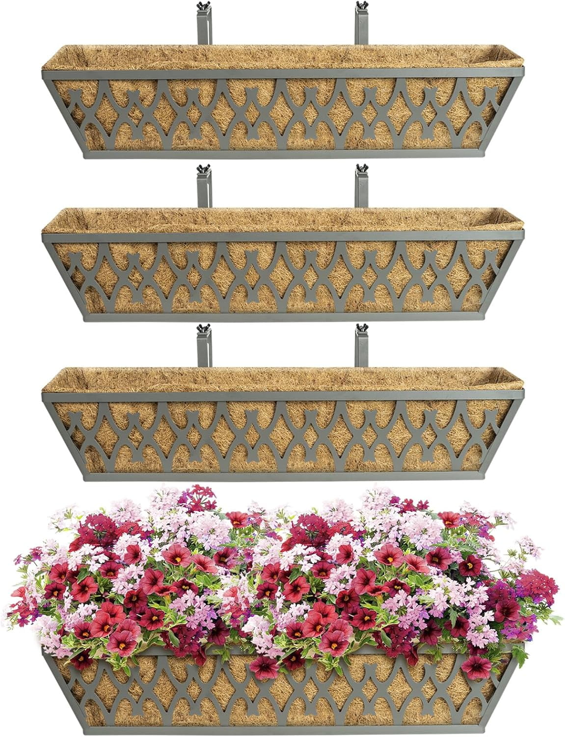 4 Pack 24 Inch Window Boxes Planters Railing Planter Box with ...
