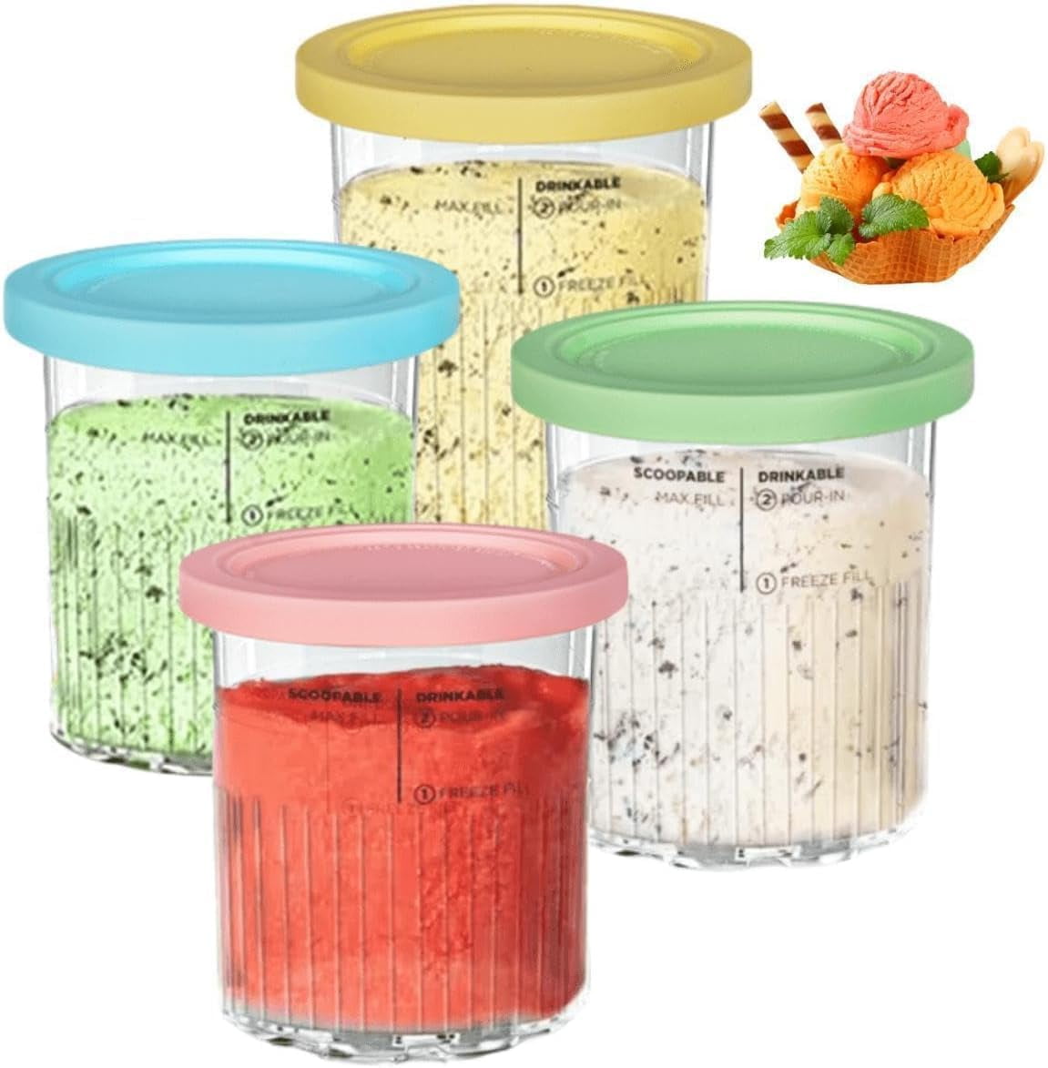 4 Pack 24OZ Creami Pints and Lids Deluxe XL Cups for Ninja NC501 NC500 ...