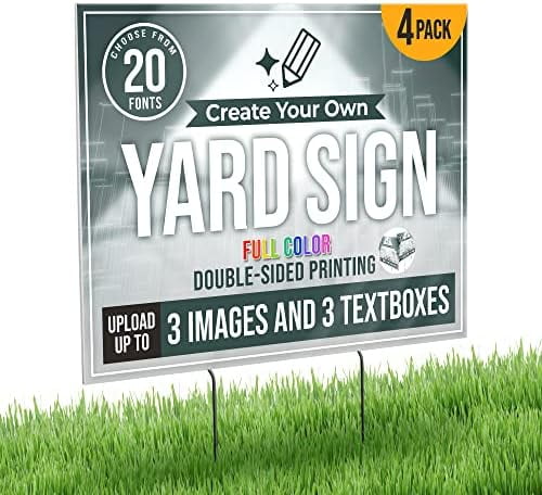4 Pack 24x18" Double Sided Custom with Metal Stakes, Personalized Full ...