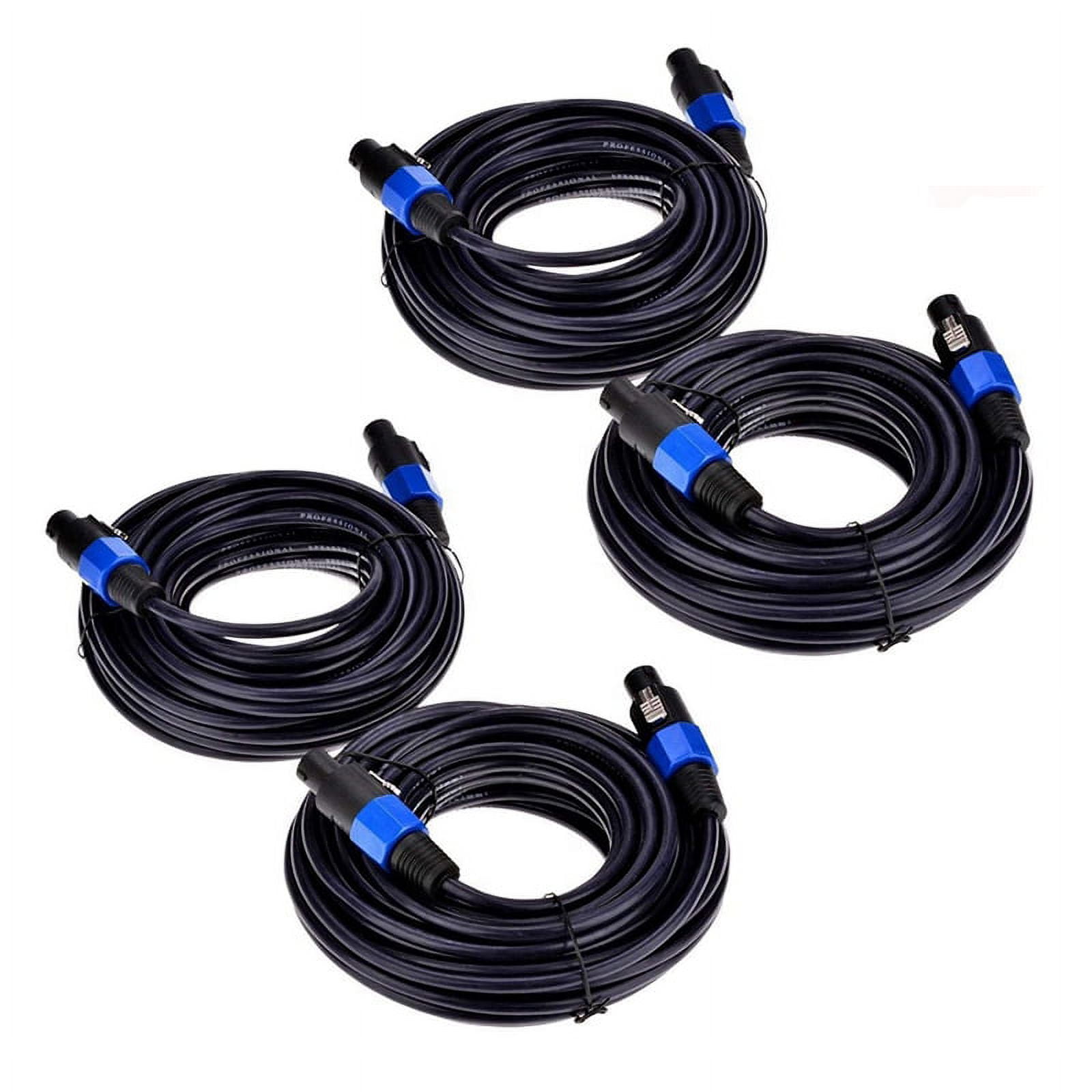 4 Pack 25 Ft Male Speakon to Speakon Cables, Professional 12 Gauge AWG ...