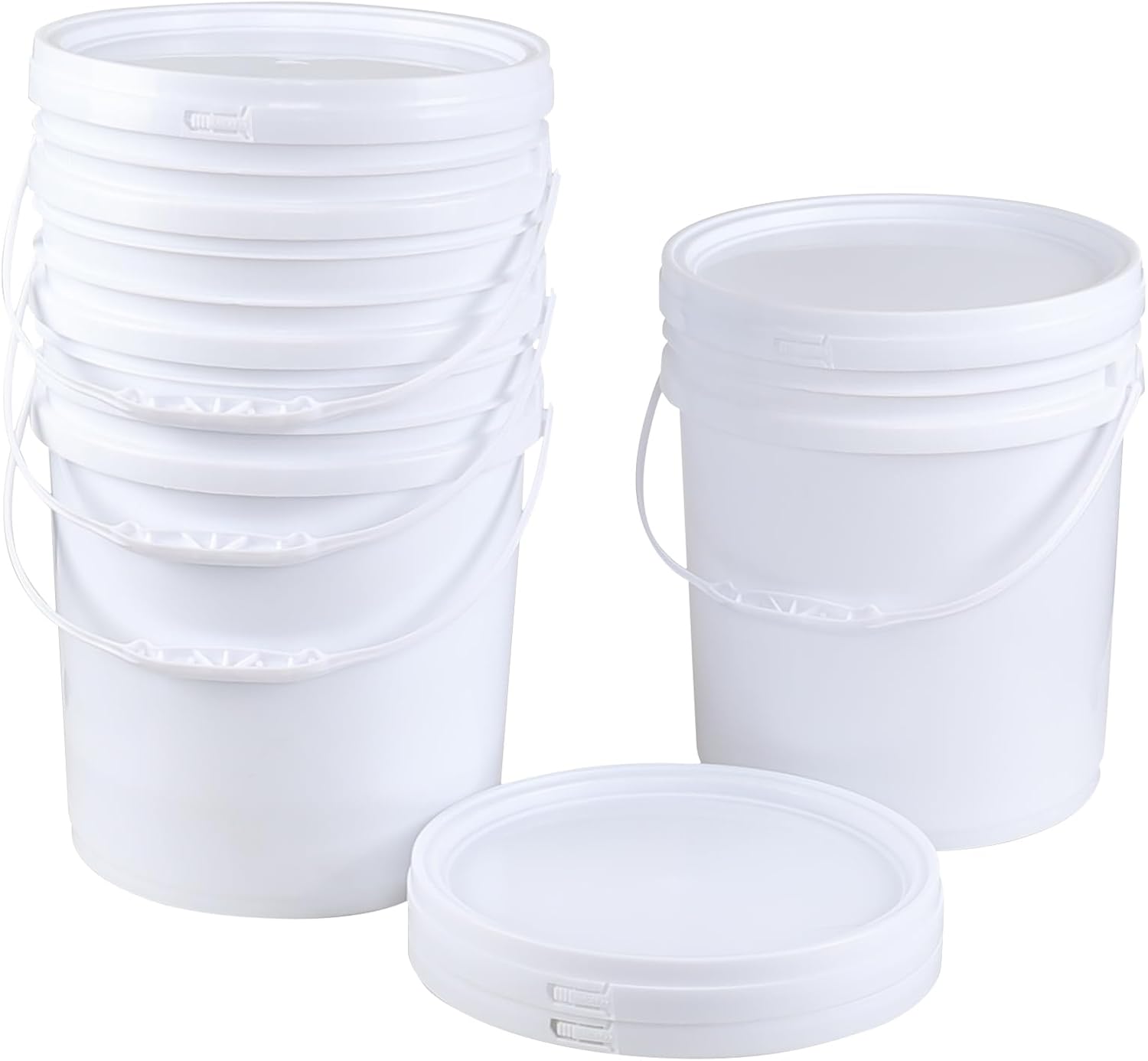 4 Pack 25 L White Food Grade Buckets, Round Plastic Pails with Airtight ...