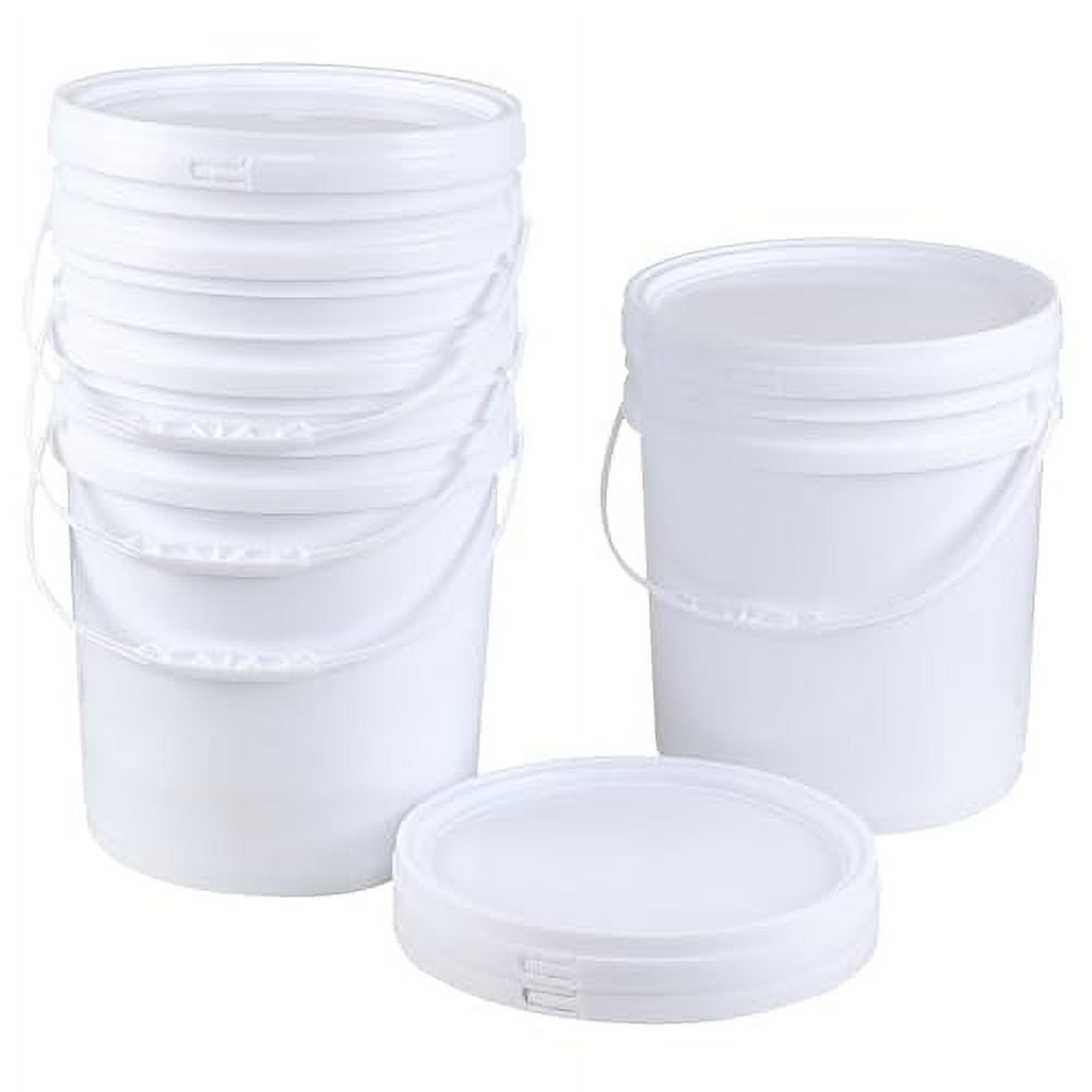 4 Pack 25 L White Food Grade Buckets, Round Plastic Pails with Airtight ...