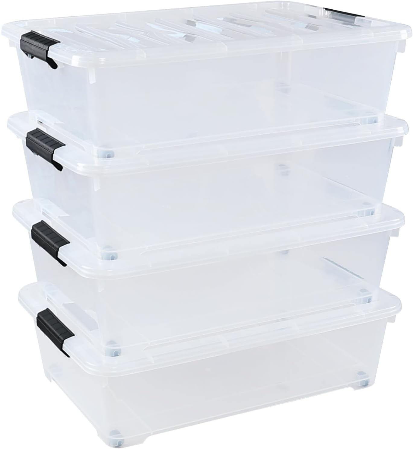 4-Pack 25 Quart Large Plastic Underbed Clothes Storage Containers Bins ...