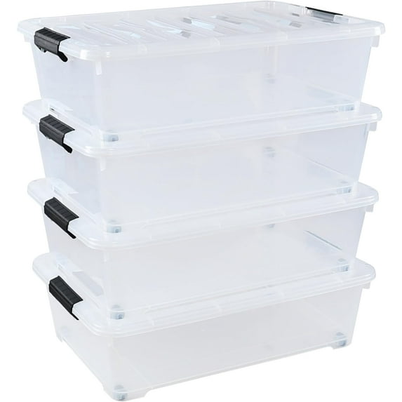 4-Pack 25 Quart Large Plastic Underbed Clothes Storage Containers Bins ...