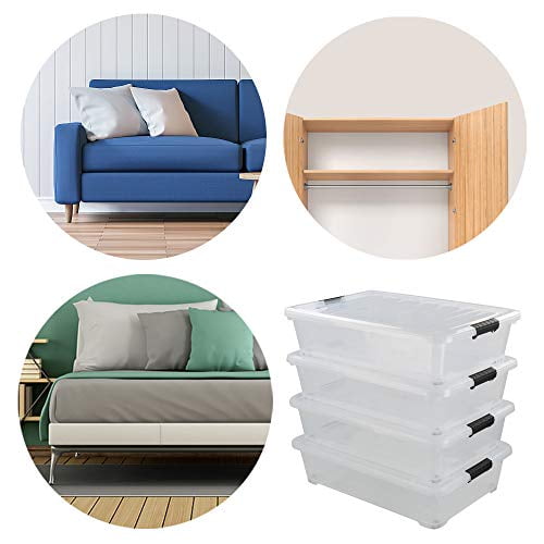 4-Pack 25 Quart Large Plastic Underbed Clothes Storage Containers Bins ...