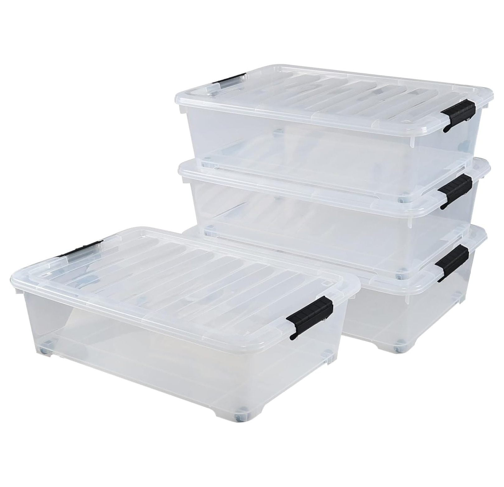 4-Pack 25 Quart Under Bed Plastic Storage Bins, Clear Under Bed Storage ...