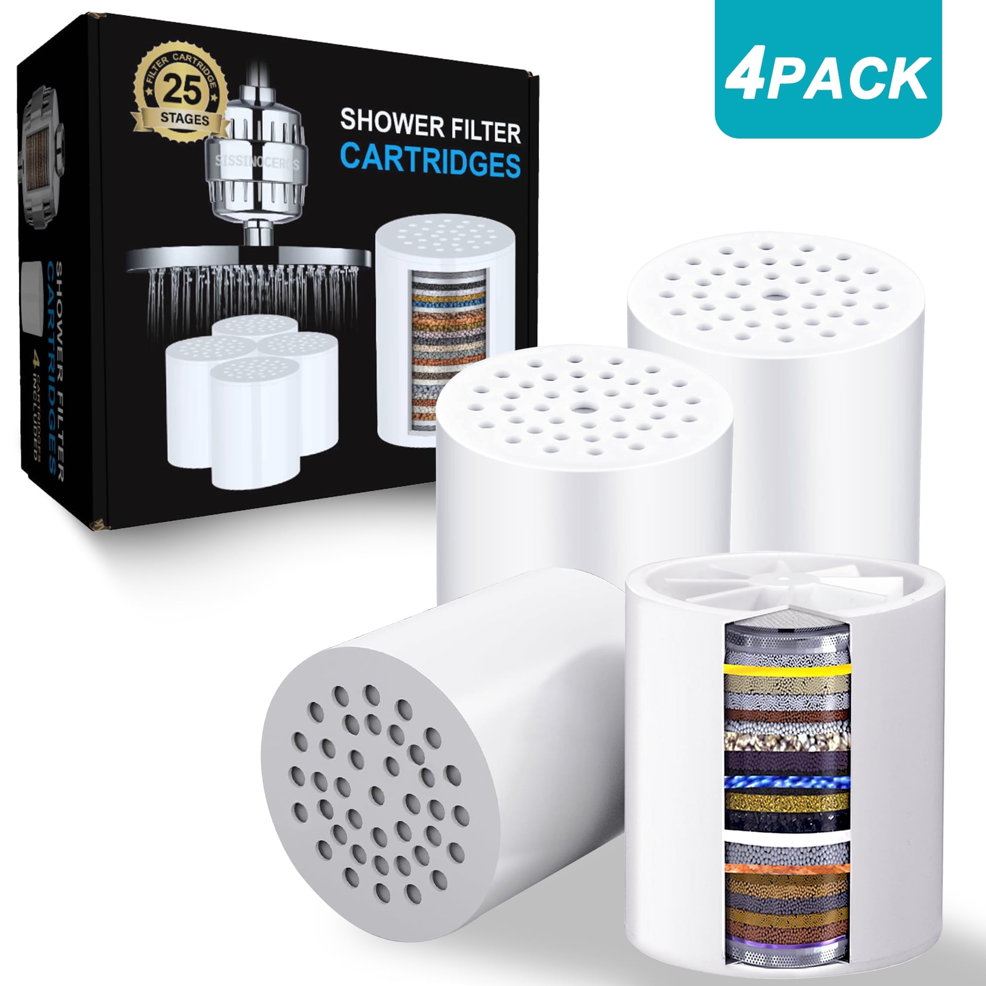 4 pack 25 Stage Shower Filter Universal Replacement Cartridge ...