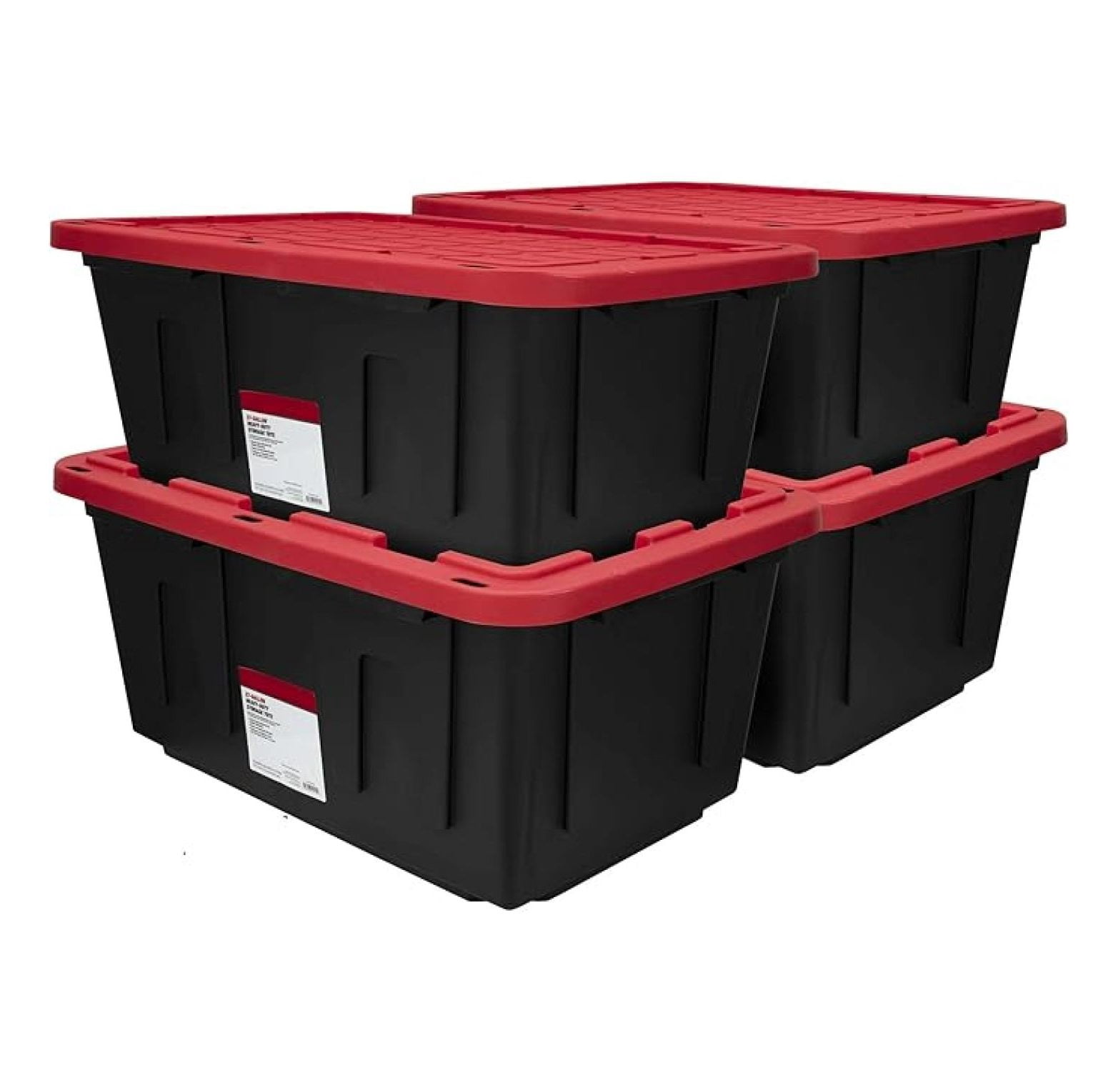 (4 Pack 27 Gallon Plastic Storage Container with Snap-On Lid Black and ...
