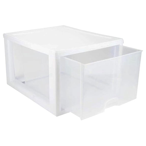4-Pack 27 Quart Stacking Drawer, Clear Storage Closet Organizer, White ...