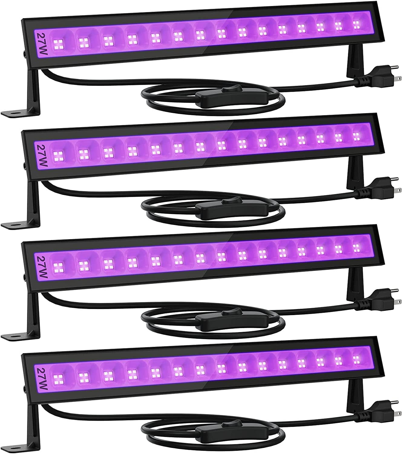 4 Pack 27W LED Black Lights, Blacklight Bars with Plug and Switch, IP66 ...
