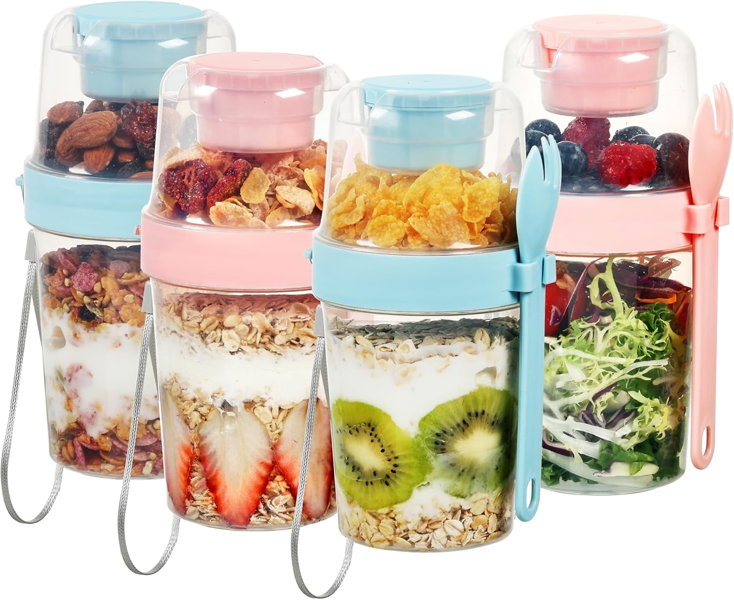 4 Pack 27oz Yogurt Parfait Cups with Lids and Spoons, Overnight Oats ...