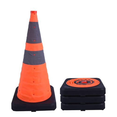 4 Pack]28" Inch Collapsible Traffic Cones with Heavy Base - Bright ...