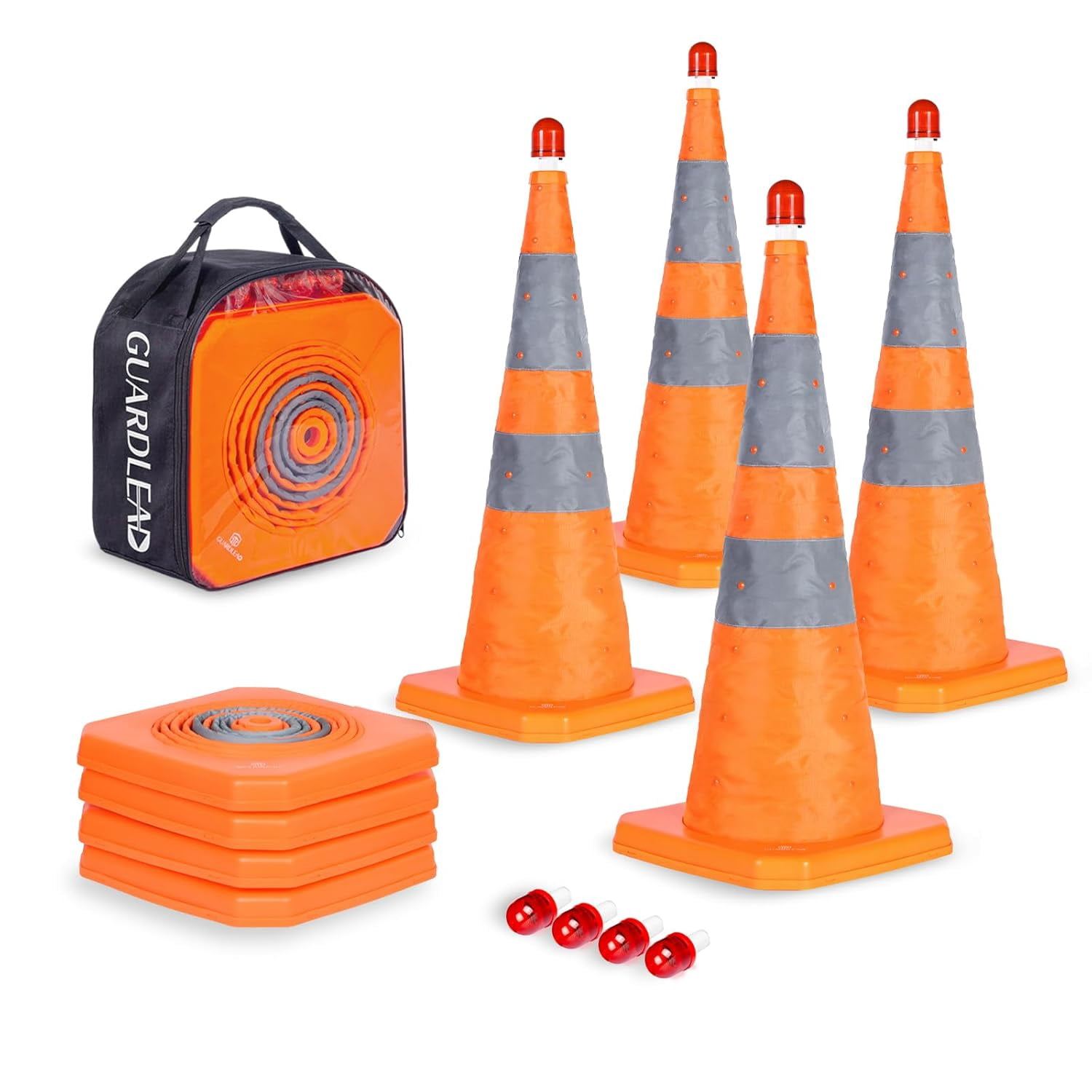 4 Pack 28 inch Collapsible Traffic Cones with LED Light, Safety ...