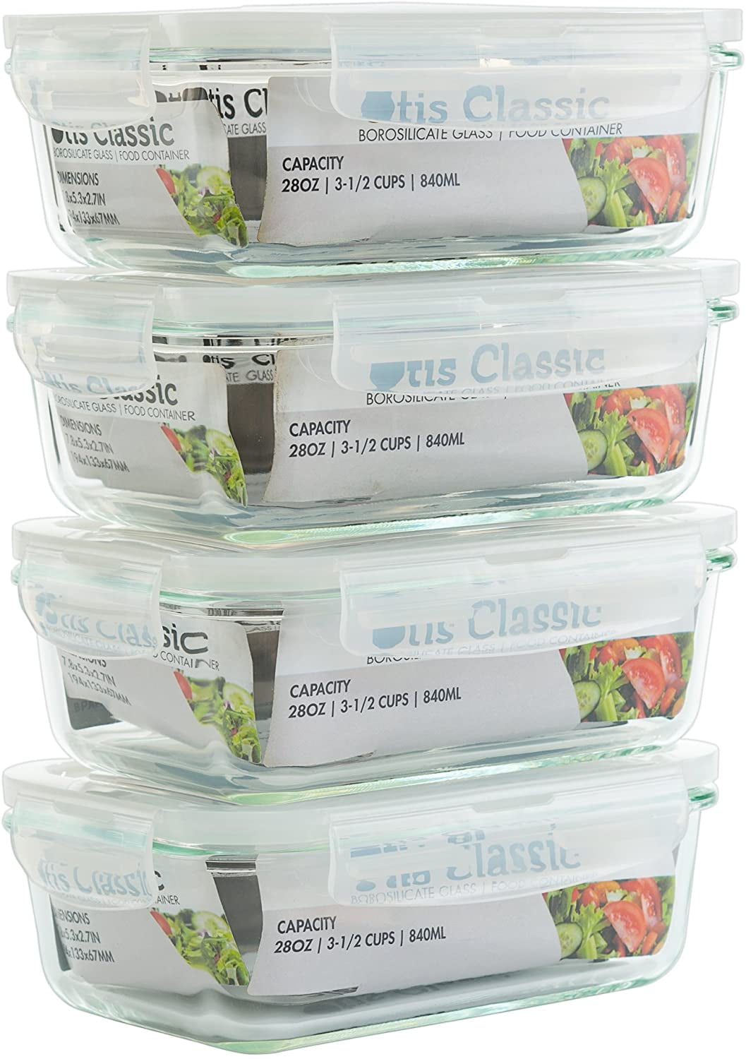 [4-Pack 28oz] Glass Food Storage Containers With Locking Lids - Meal ...