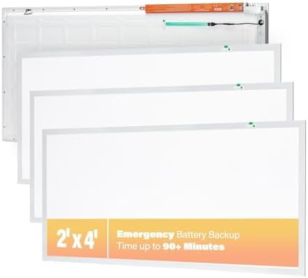 4 Pack 2x4 LED Flat Panel Light with Emergency Battery Backup, Up to 1 ...