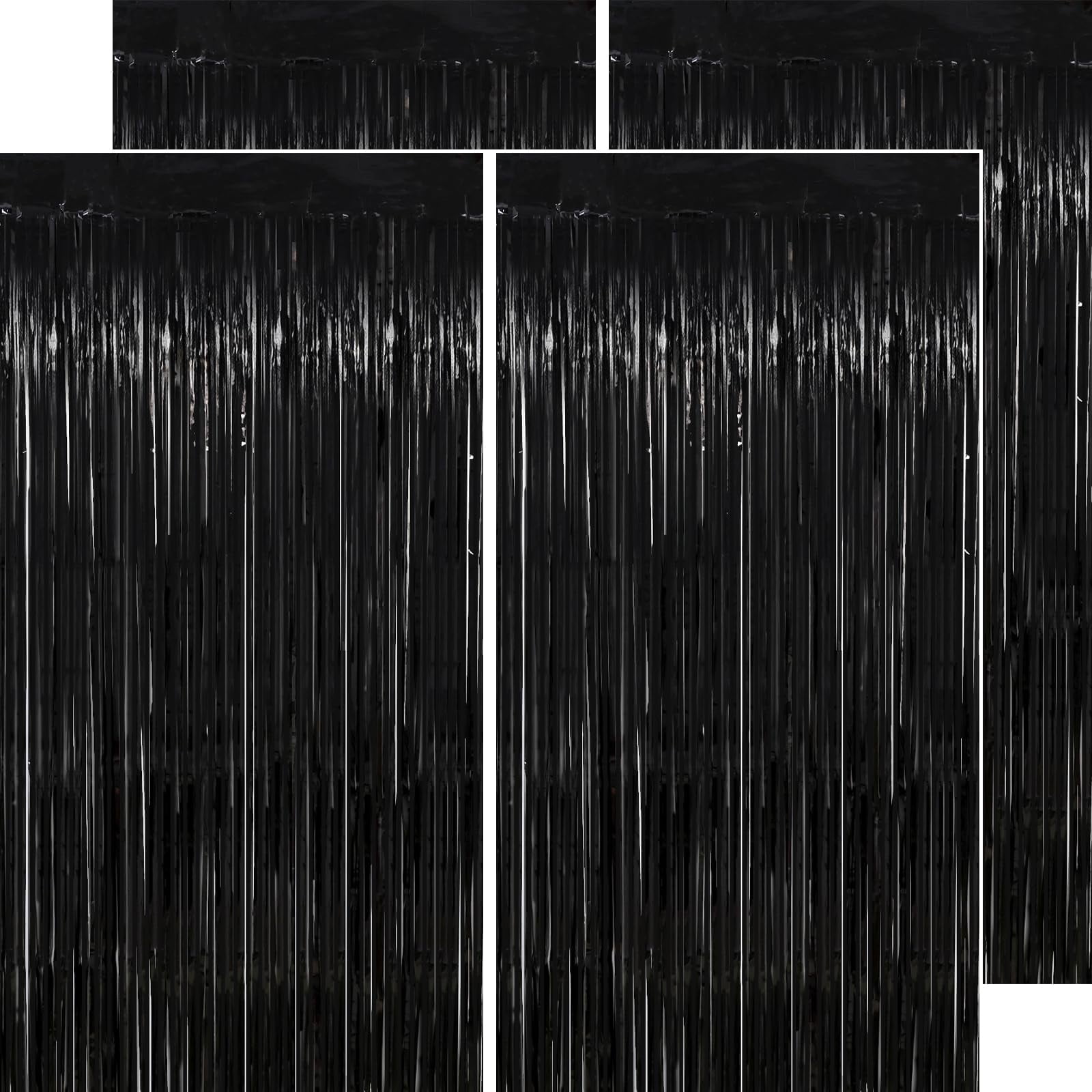 4 Pack 3.2 x 6.56 Ft Black Streamer Black Tinsel Foil Fringe Backdrop ...