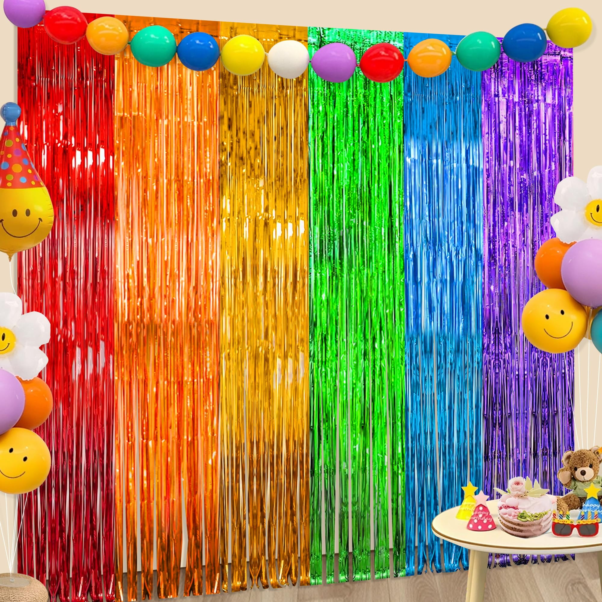 4 Pack 3.3 SCH4 x 6.6 FT Rainbow Party Foil Fringe Curtains Photo ...