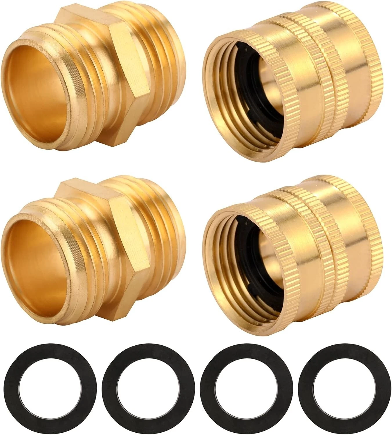 LYSSA -4 Pack 3/4 Inch Brass Garden Hose Connector,Female To Female ...