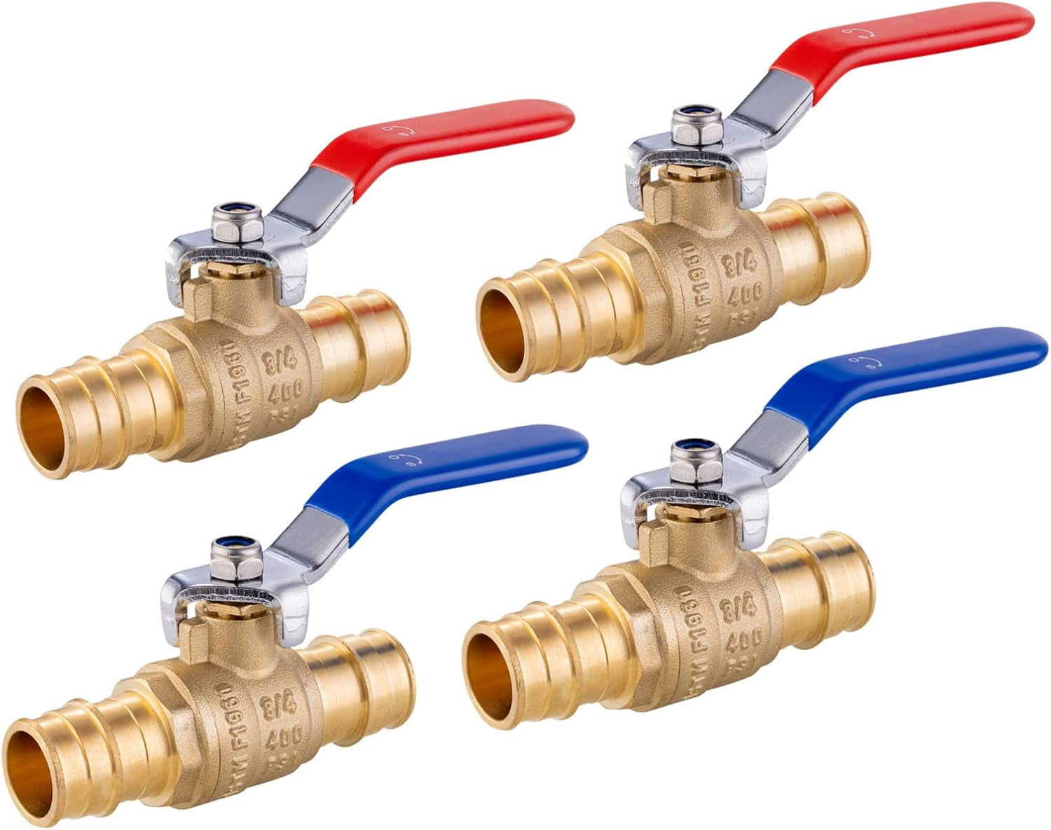 4 Pack 3/4 Inch PEX Expansion Ball Valve (2 Red/Hot and 2 Blue/Cold), Brass Shut Off Valve ...