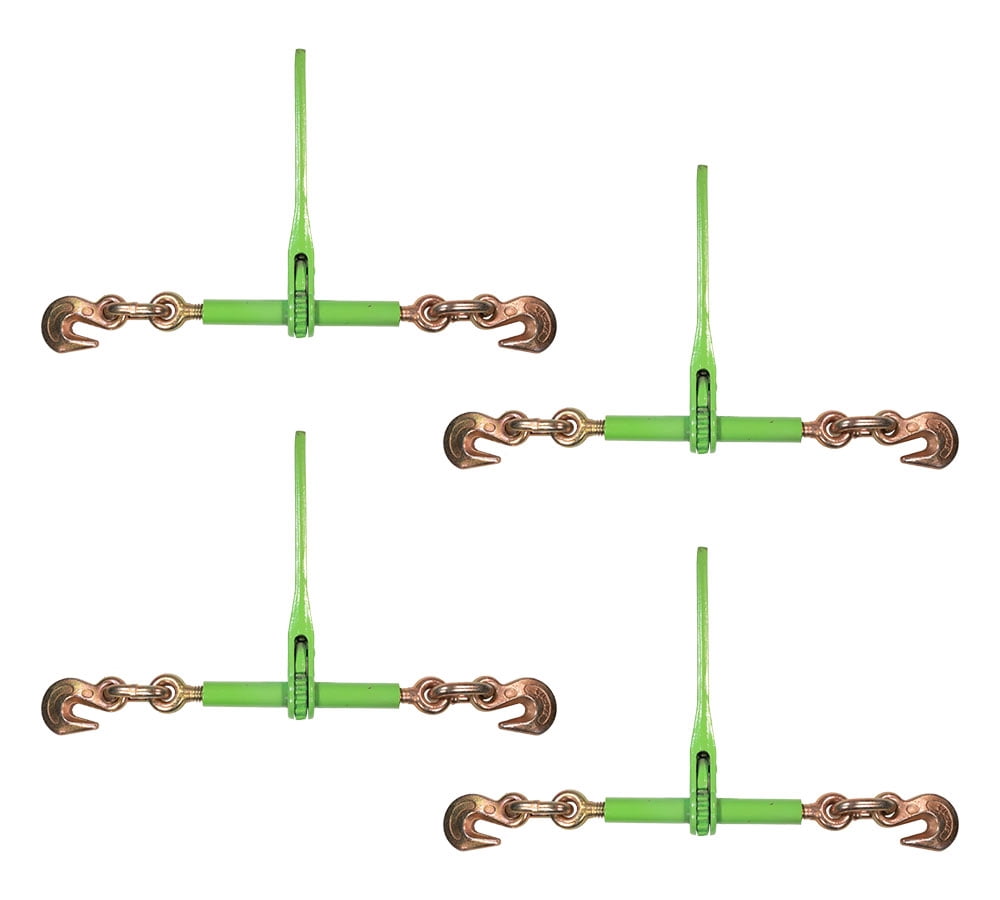 4 Pack 3/8" - 1/1" Hi-Viz Green Heavy Duty Ratchet Load Chain Binder ...