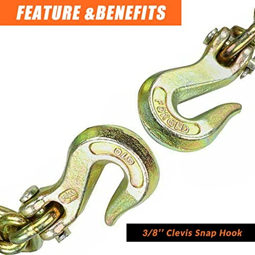 4 Pack 3/8" x 20' G70 Tow Chain Tie Down Binder Chain with Grab Hooks ...