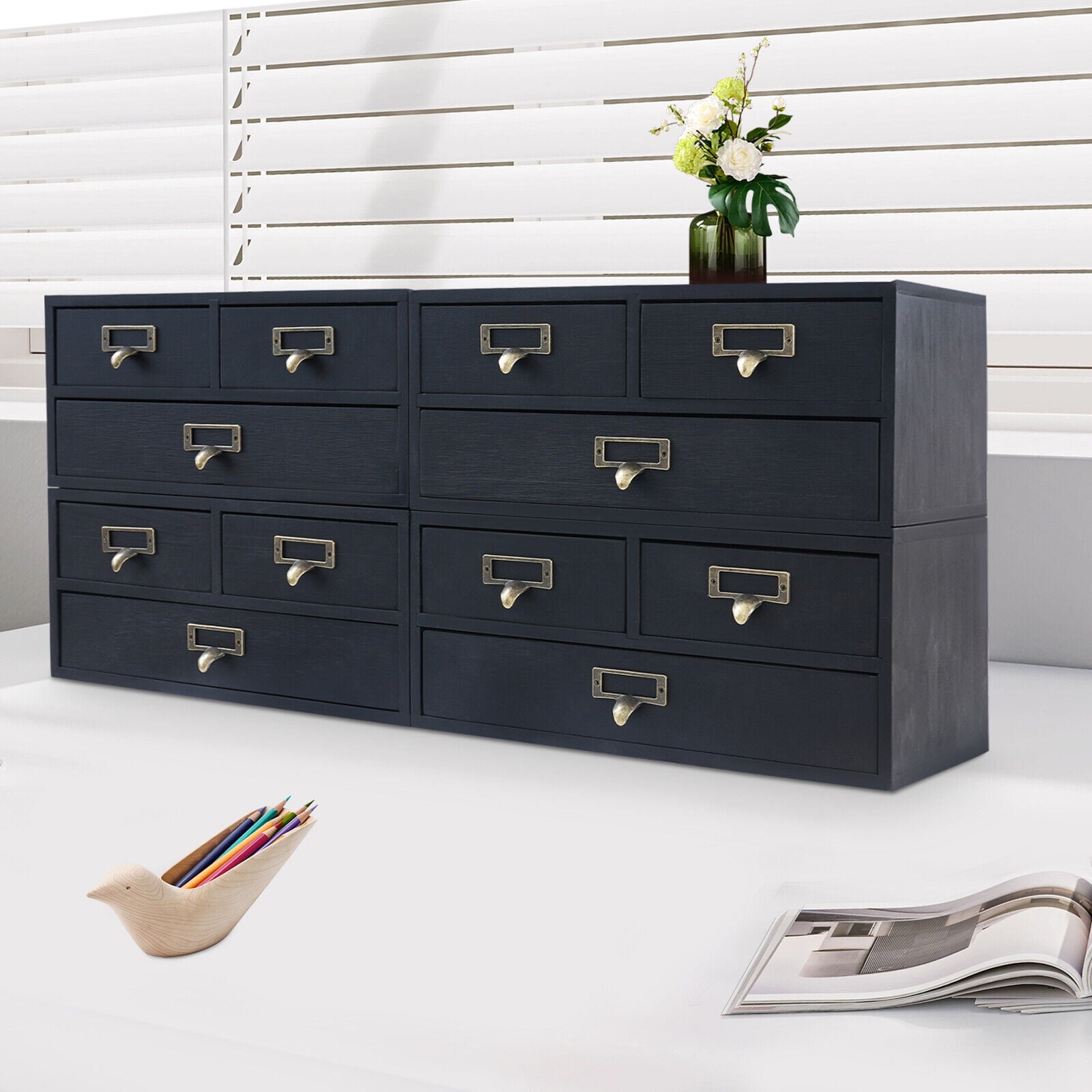 4 Pack 3 Drawer Wooden Desktop Organizer Drawer Storage Box For ...