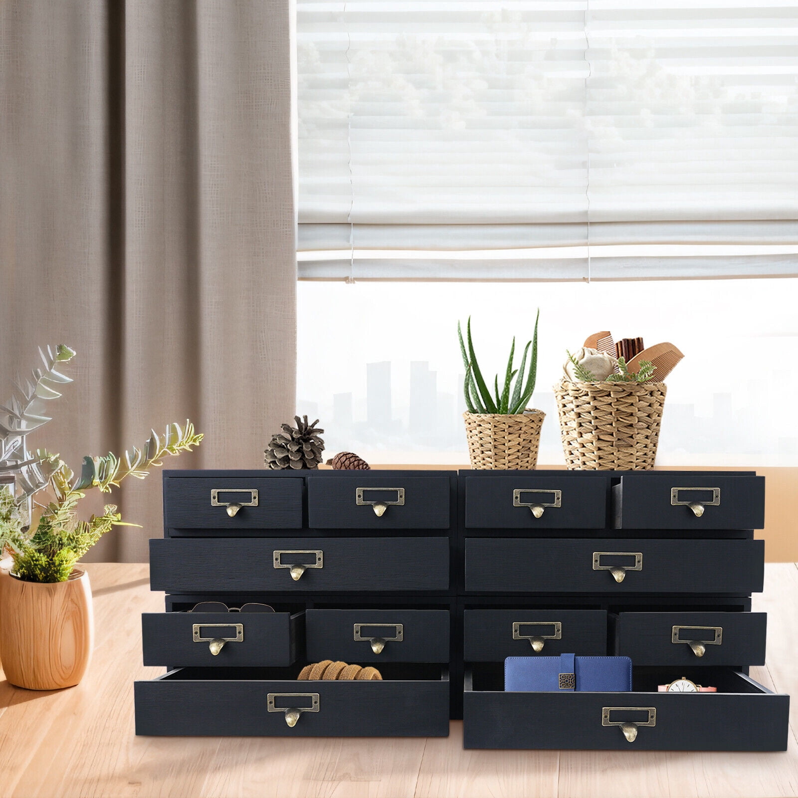 4 Pack 3 Drawer Wooden Desktop Organizer Drawer Storage Box for ...