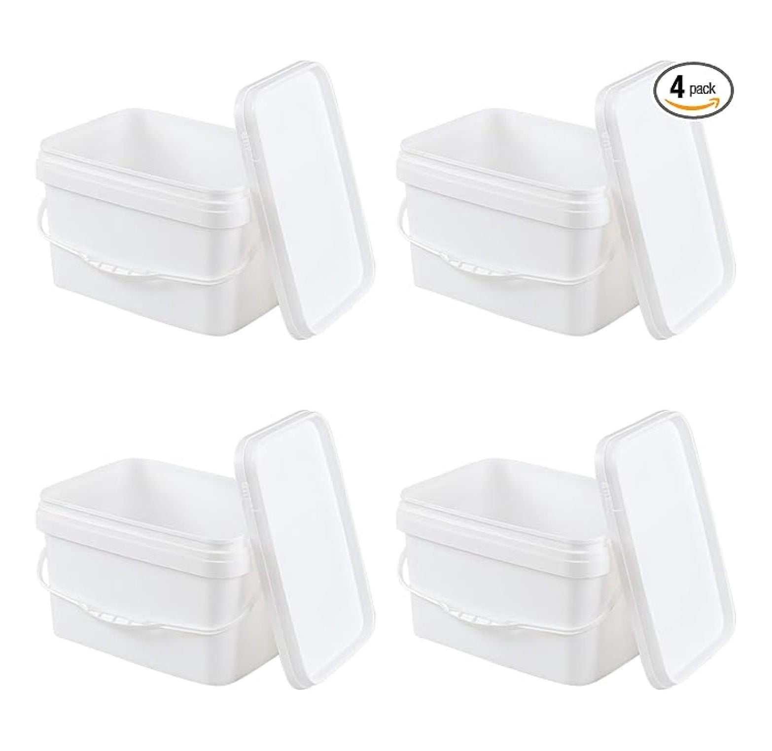 4 Pack 3 Gallon Rectangle Plastic Bucket with Lid, Square Utility Food ...