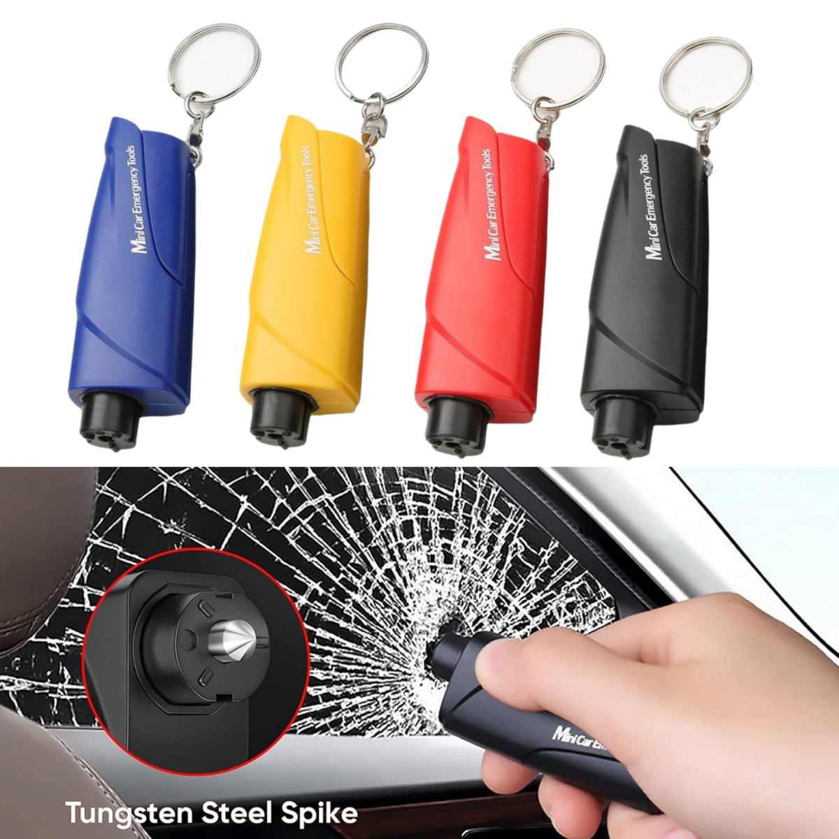 4 Pack 3-In-1 Car Window Breaker And Seatbelt Cutter With Keychain Tool , Car Emergency Escape ...