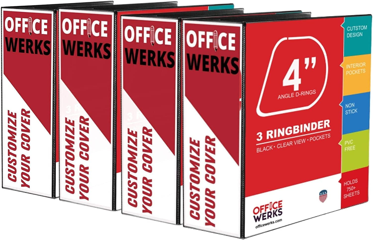 4 Pack 3 Ring Binder, Professional Angle D Ring Binder 4 Inch ...