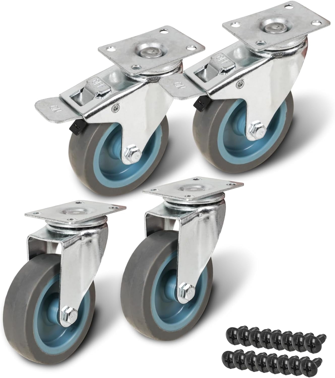 4 Pack 3" Swivel Caster Wheels with Brake, Replacement Caster Wheels ...