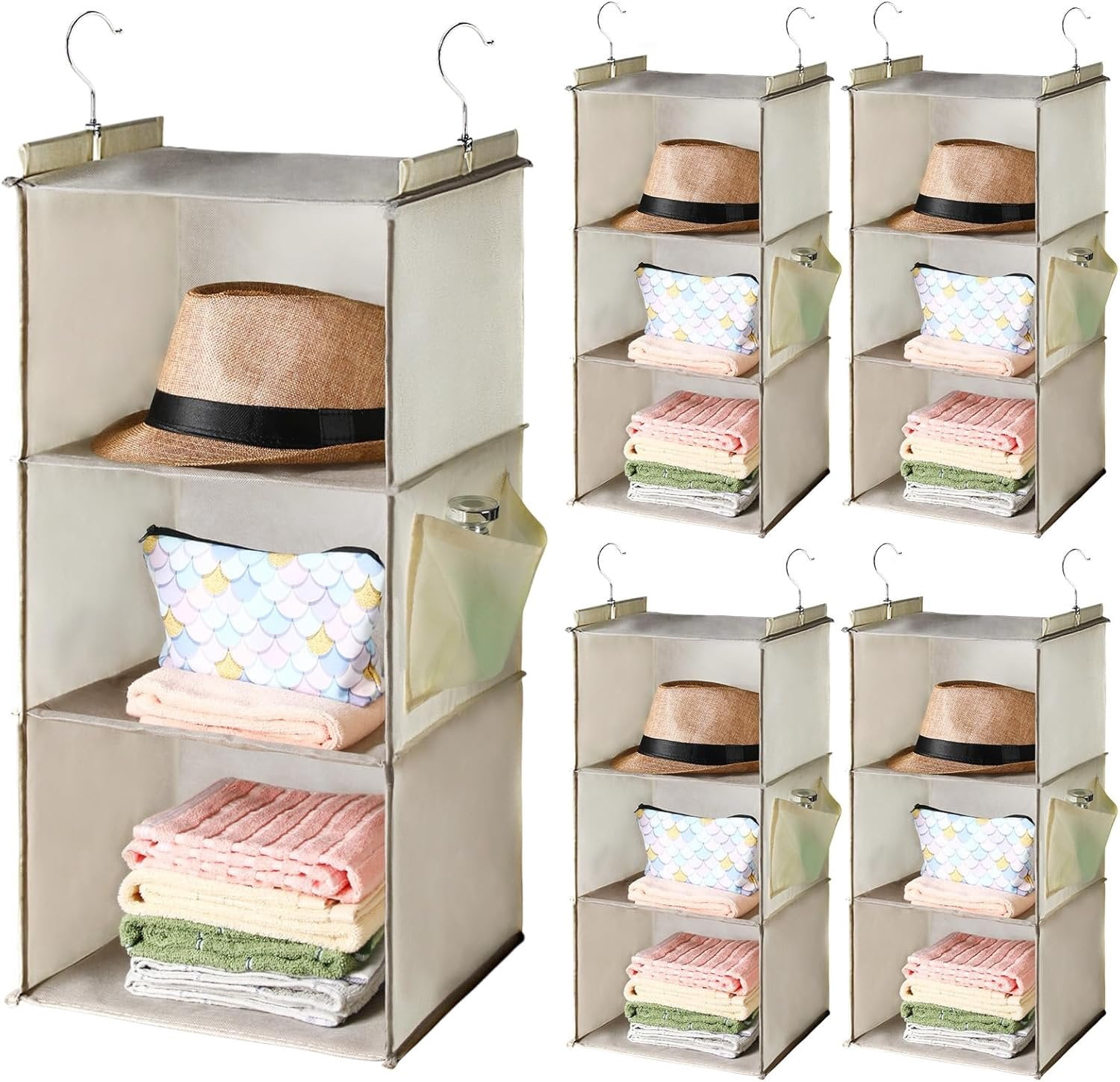 4 Pack 3 Tier Closet Organizer Foldable 3 Shelf Closet Shelves with ...