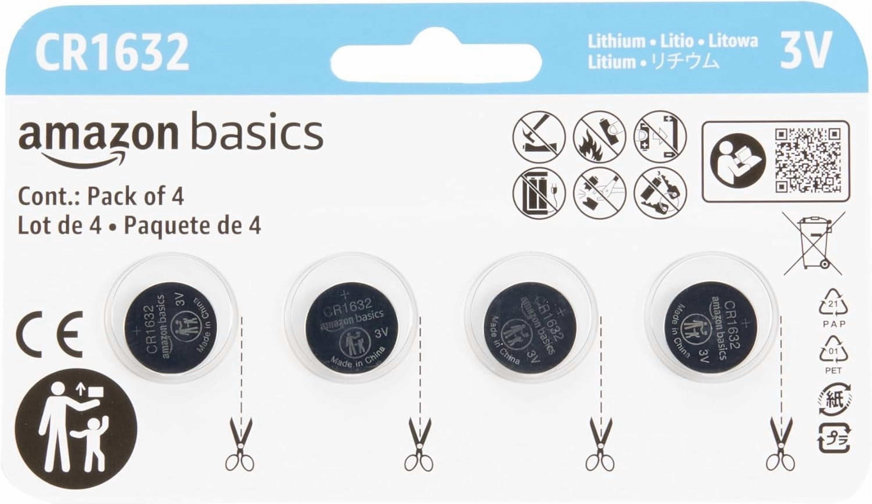 4-Pack 3 Volt CR1632 Lithium Coin Cell Battery, Long Lasting Power ...