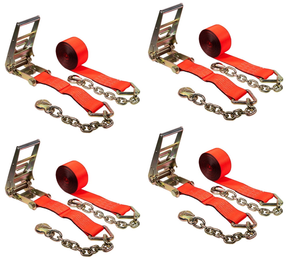 4 Pack 3" x 30' Ratchet Strap with Chain Anchor - 5000 Lbs WLL Heavy ...
