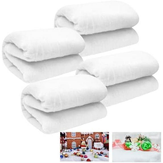 4 Pack 3 x 8 Ft Christmas Snow Blankets, Artificial Cotton Snow Blanket ...