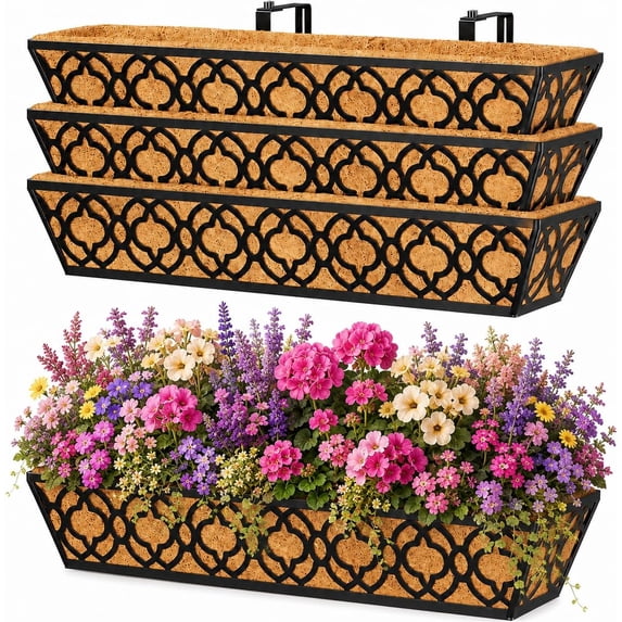 4-Pack 30 Inch Railing Planter Boxes 24 2 Pack, Hanging Balcony Planter ...