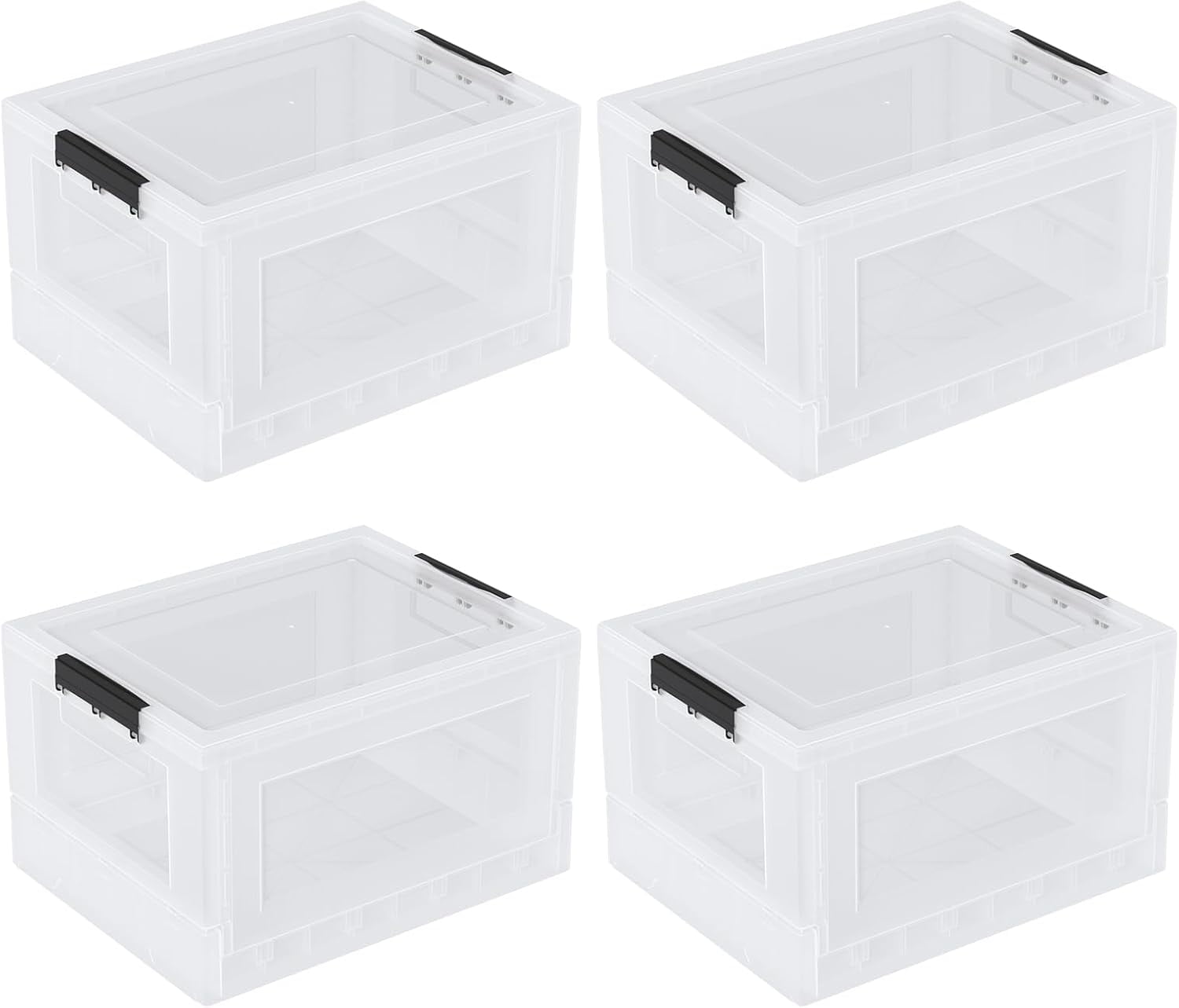 4-Pack 30 L Clear Plastic Foldable Box, Large Collapsible Storage Bin ...
