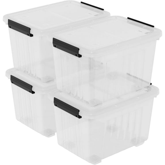 4-Pack 30 L Plastic Storage Box, Large Storage Bin with Wheels ...