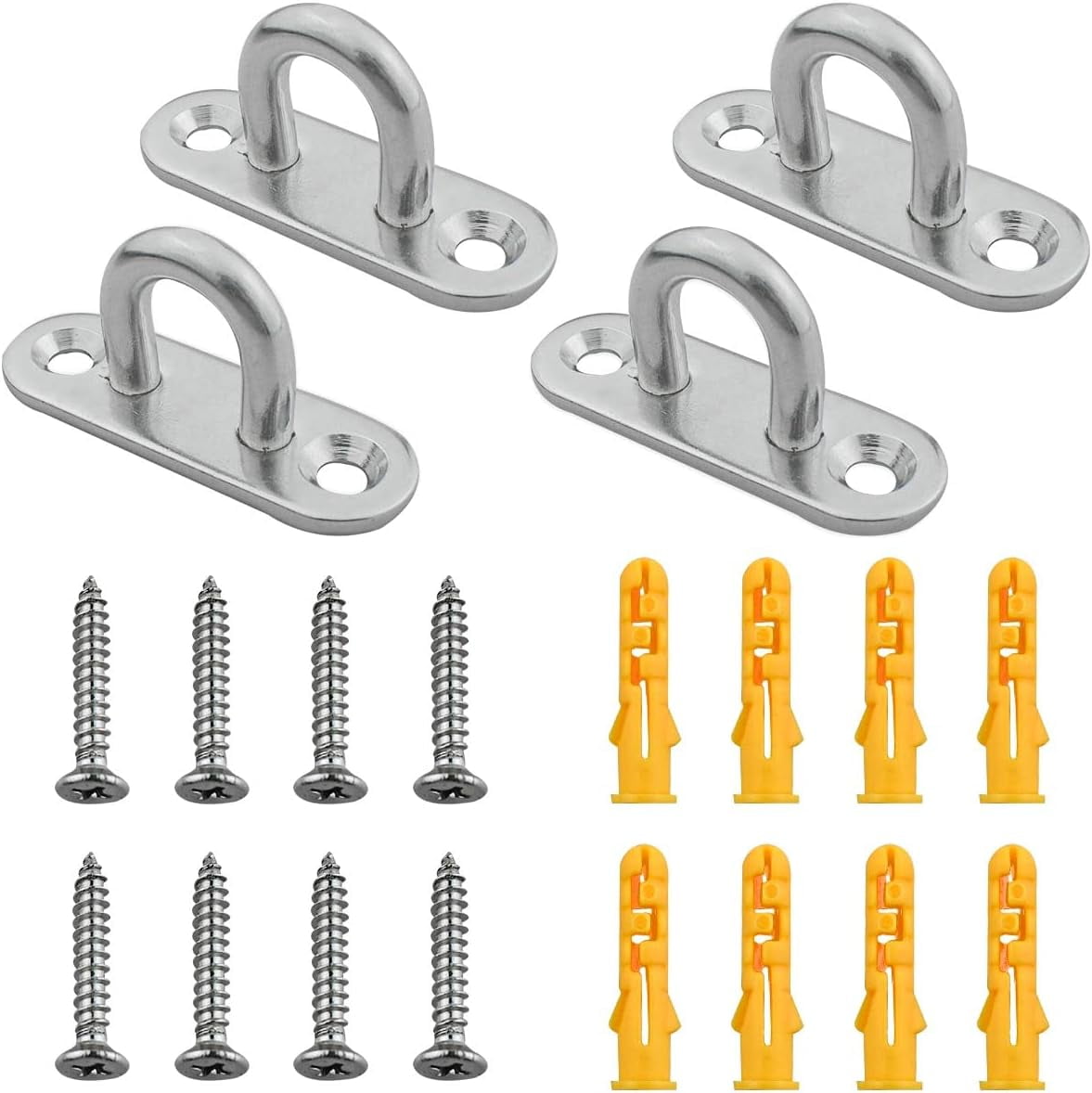 4 Pack 304 Stainless Steel Ceiling Pad Eye Plate U Hook & 8 Pack Screws ...