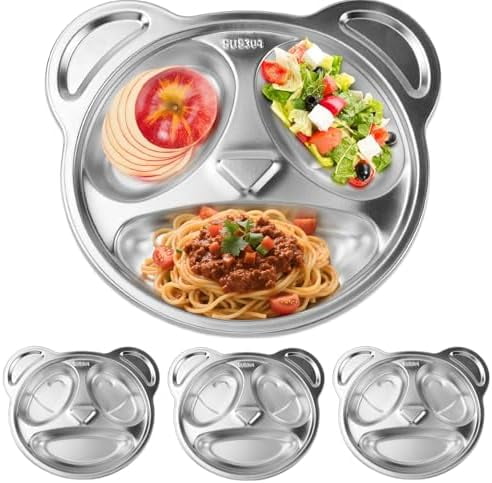 4 Pack 304 Stainless Steel Divided Plates Tray, 3 Compartment Divided ...