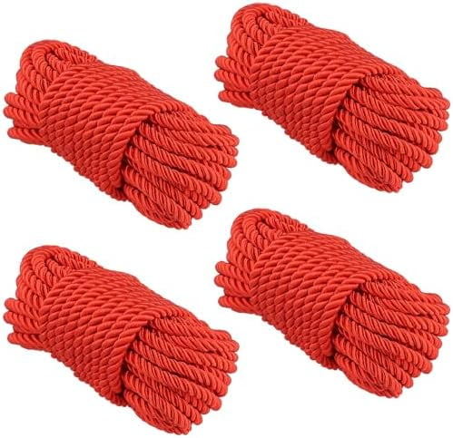 4 Pack 32 Feet 8 mm Red Soft Cotton Rope, Durable Thick Silk Rope ...