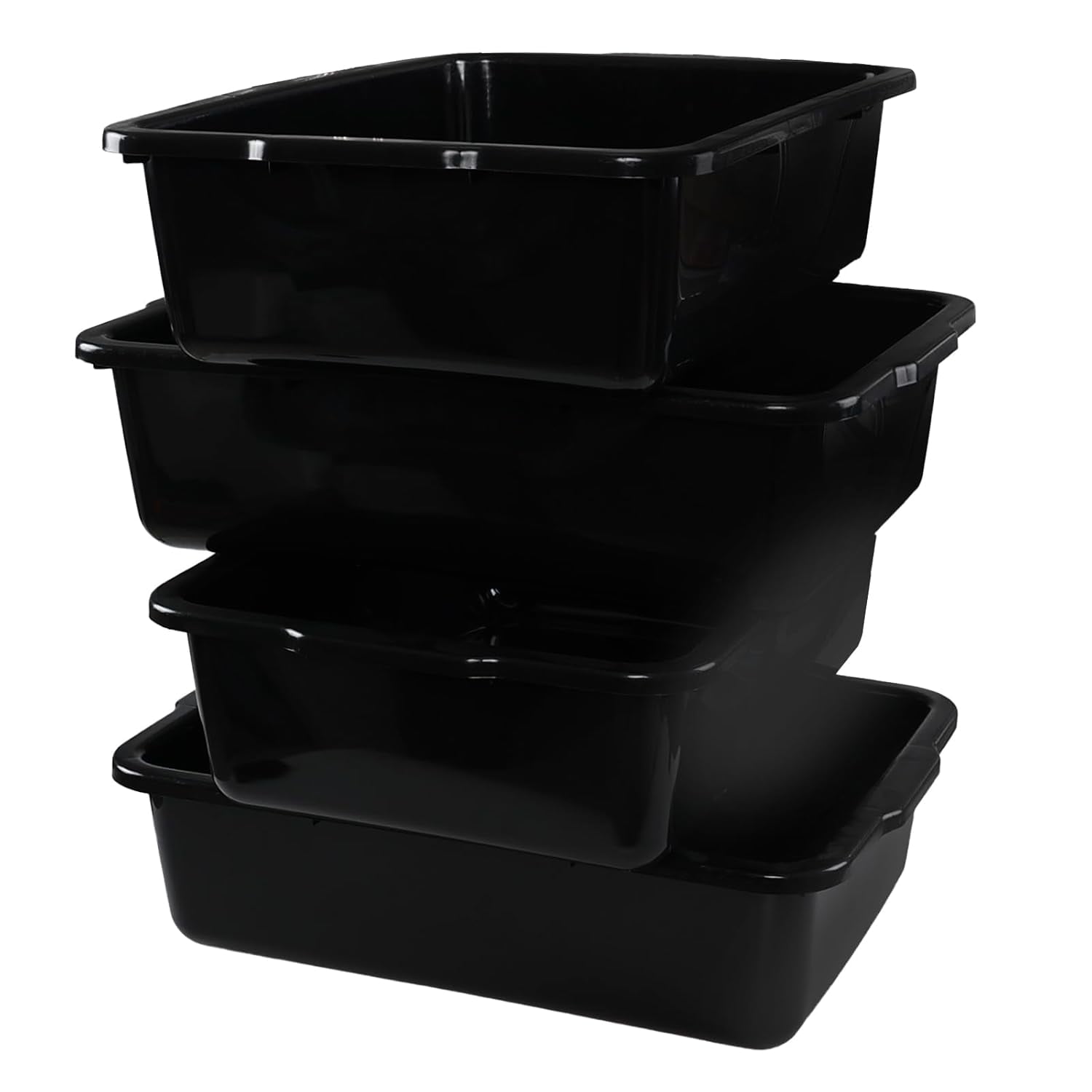 4-Pack 32 Liter Large Black Bus Tubs, Commercial Plastic Bus Trays ...